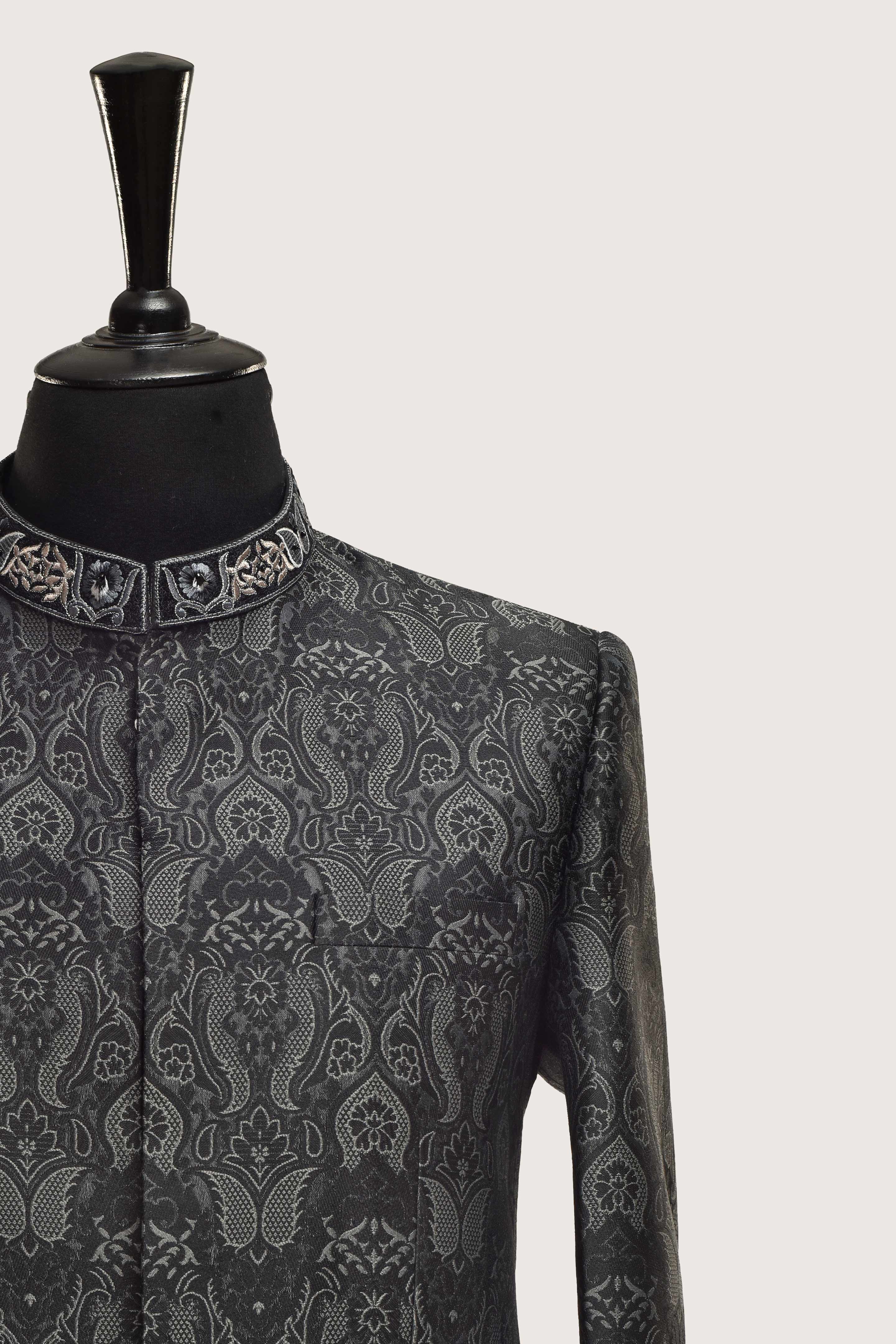 Elegant Jamawar Dark Gray Prince Coat | Premium Menswear! – A Moosajee Sons